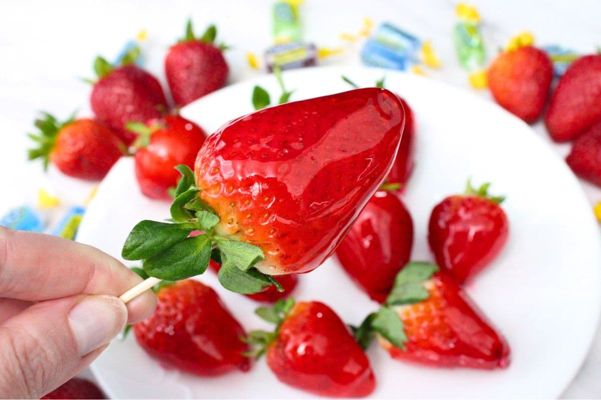 Jolly Rancher Strawberries: 2 Ingredient Candied Fruit! - Dinners Done ...