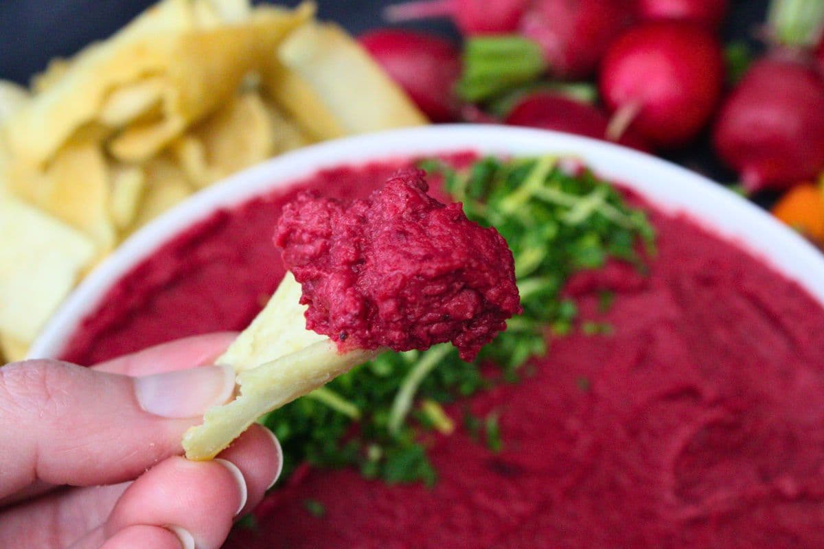 Roasted Beet Hummus With Air Fryer Roasted Beets - Dinners Done Quick