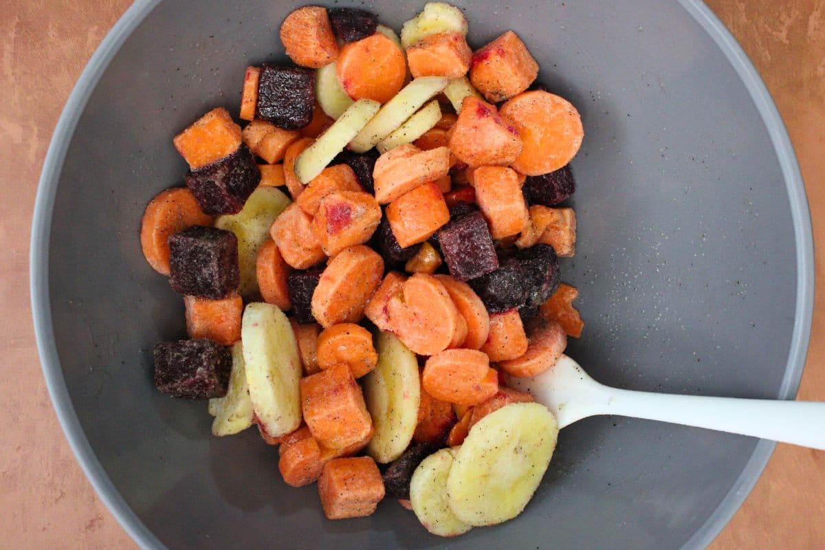 Air Fryer Roasted Frozen Mixed Root Vegetables - Dinners Done Quick