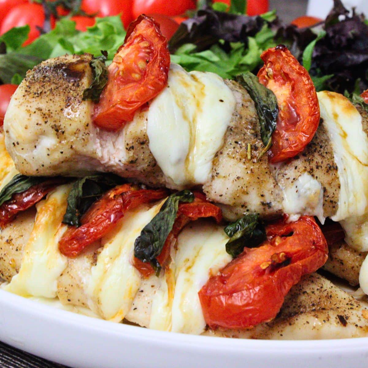 Air Fryer Hasselback Chicken With Caprese Filling! - Dinners Done Quick