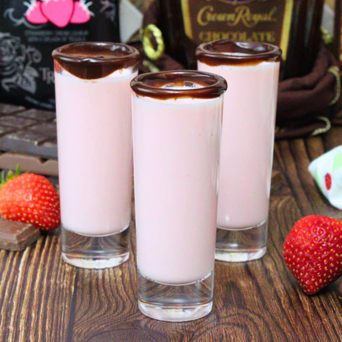 Chocolate Covered Strawberry Shots With Crown Royal - Dinners Done Quick