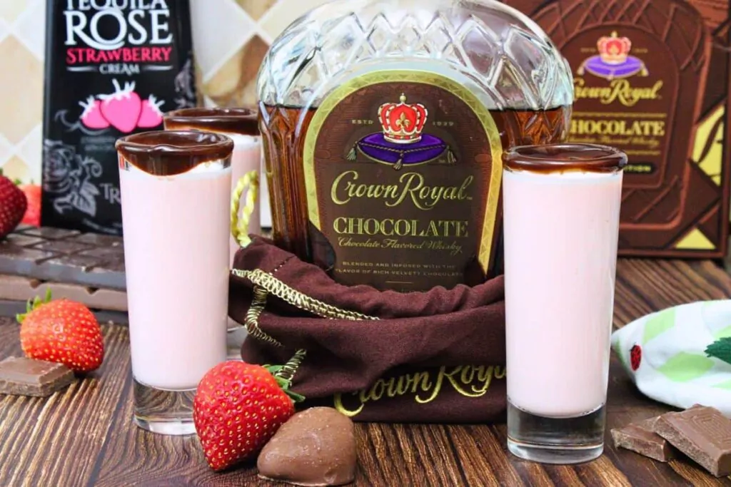 Chocolate Covered Strawberry Shots With Crown Royal - Dinners Done Quick