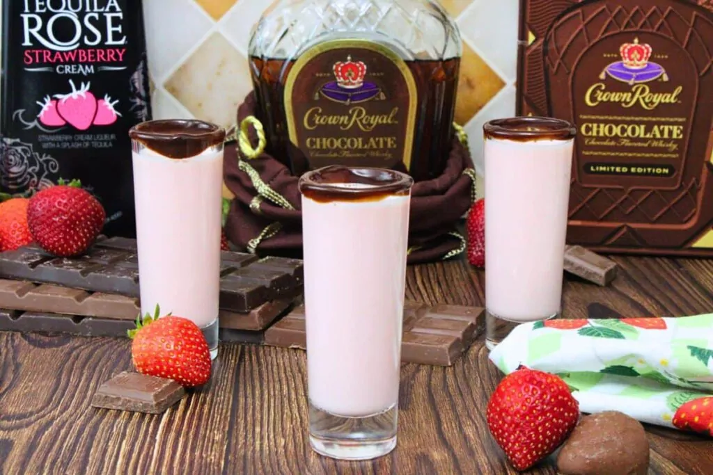 Chocolate Covered Strawberry Shots With Crown Royal - Dinners Done Quick